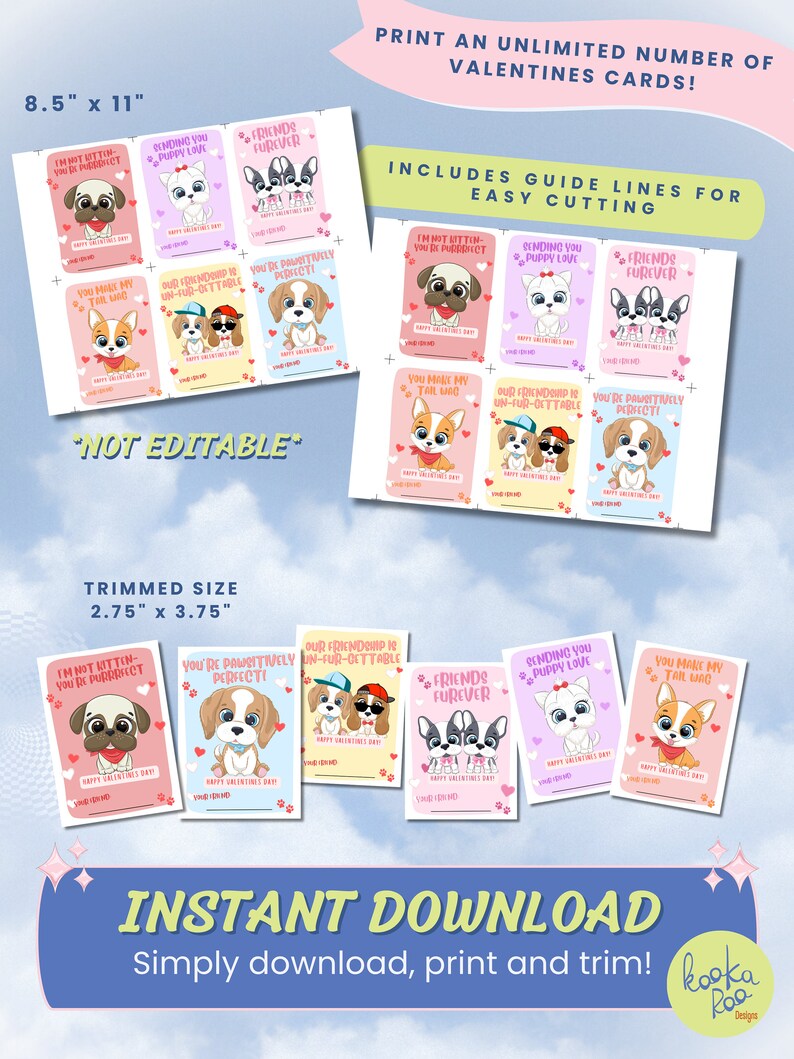 DIGITAL DOWNLOAD Easy Print Printable Puppy Valentine Dog Valentines ...