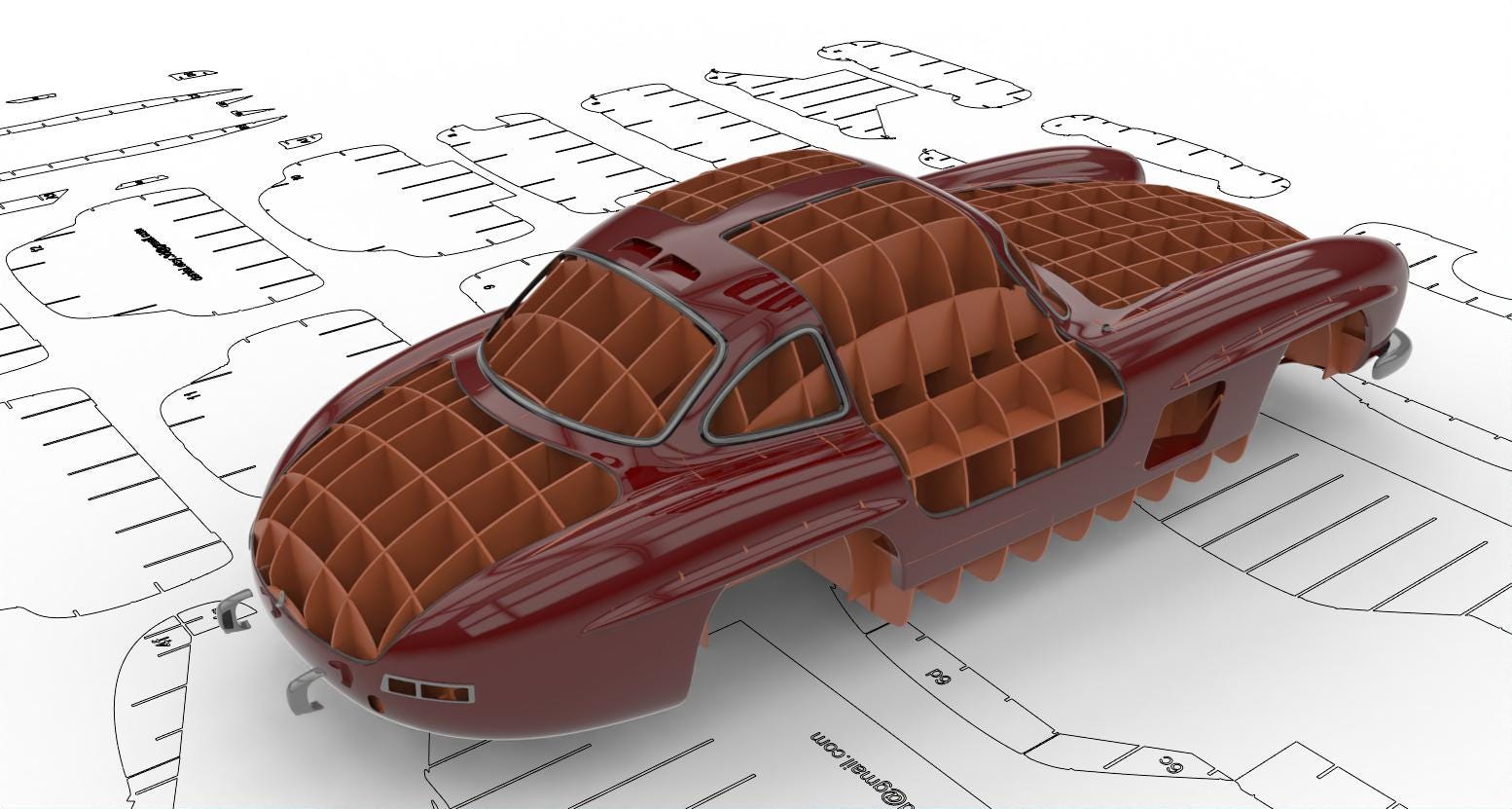 MERCEDES BENZ 300SL GULLWING Blueprint Body Bucks Scale 1 1 Replica ...