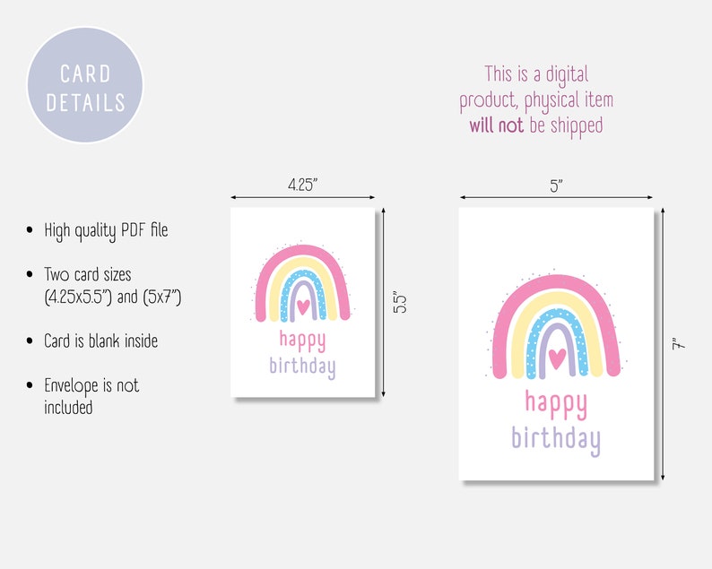 Rainbow Birthday Card Printable Greeting Card Happy Birthday Card for ...