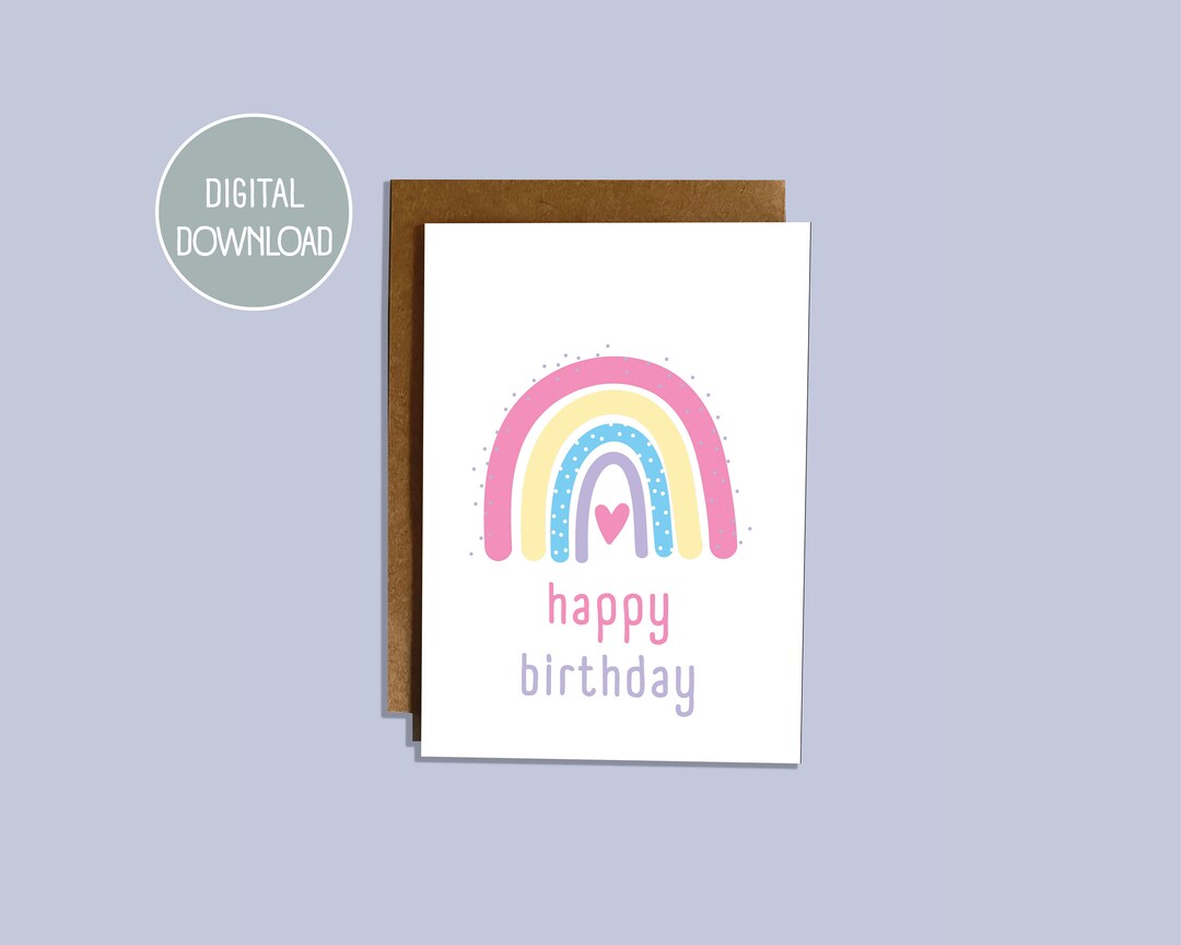 Rainbow Birthday Card Printable Greeting Card Happy Birthday Card for ...