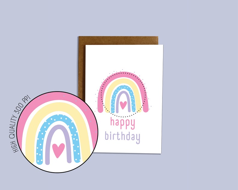 Rainbow Birthday Card Printable Greeting Card Happy Birthday Card for ...