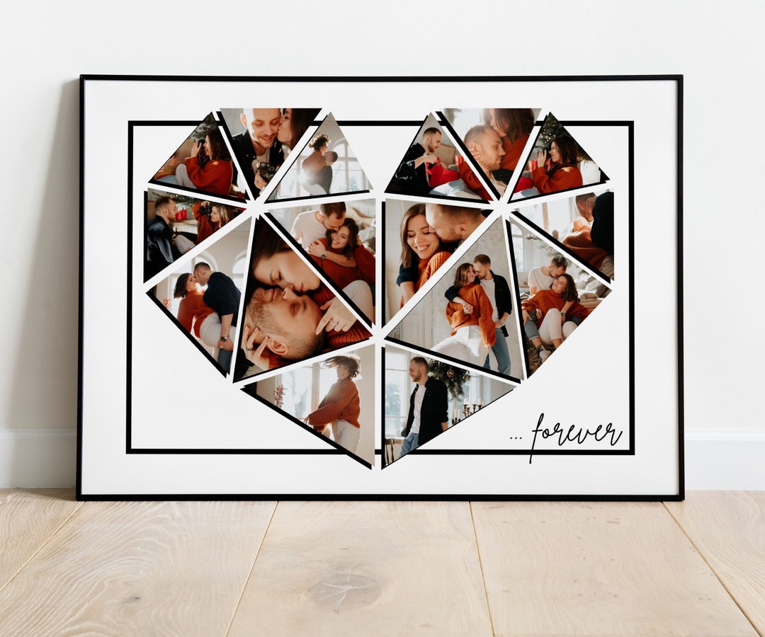 Low-poly HEART Photo Collage | Canva Template | Printable Personalized ...