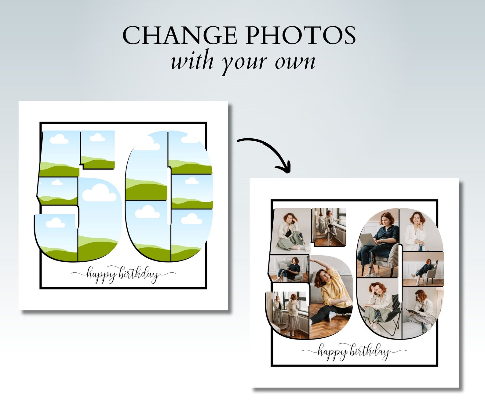 50 HAPPY BIRTHDAY Photo Collage Canva Template Printable - Etsy