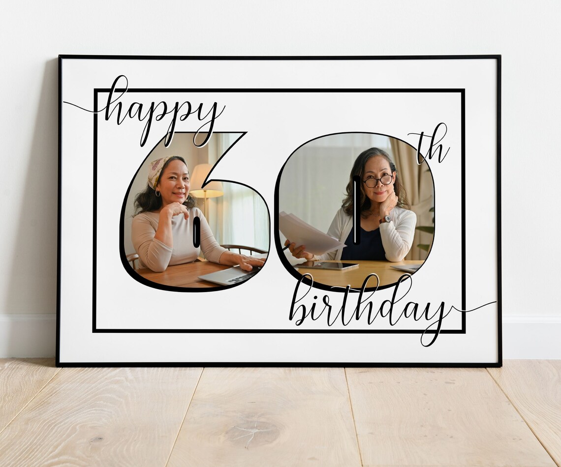 HAPPY 60TH BIRTHDAY Photo Collage | Canva Template | Printable ...