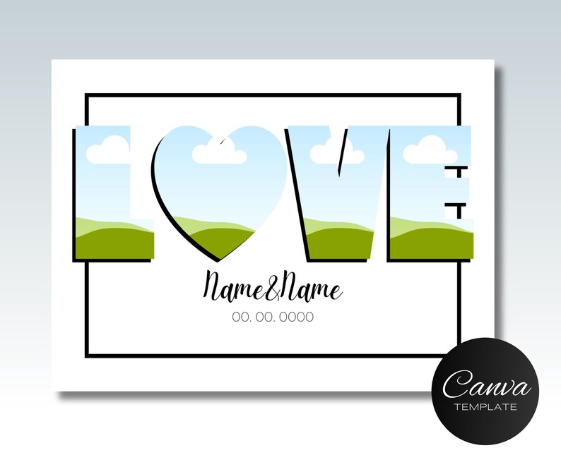 LOVE With NAMES and DATE Photo Collage Canva Template - Etsy
