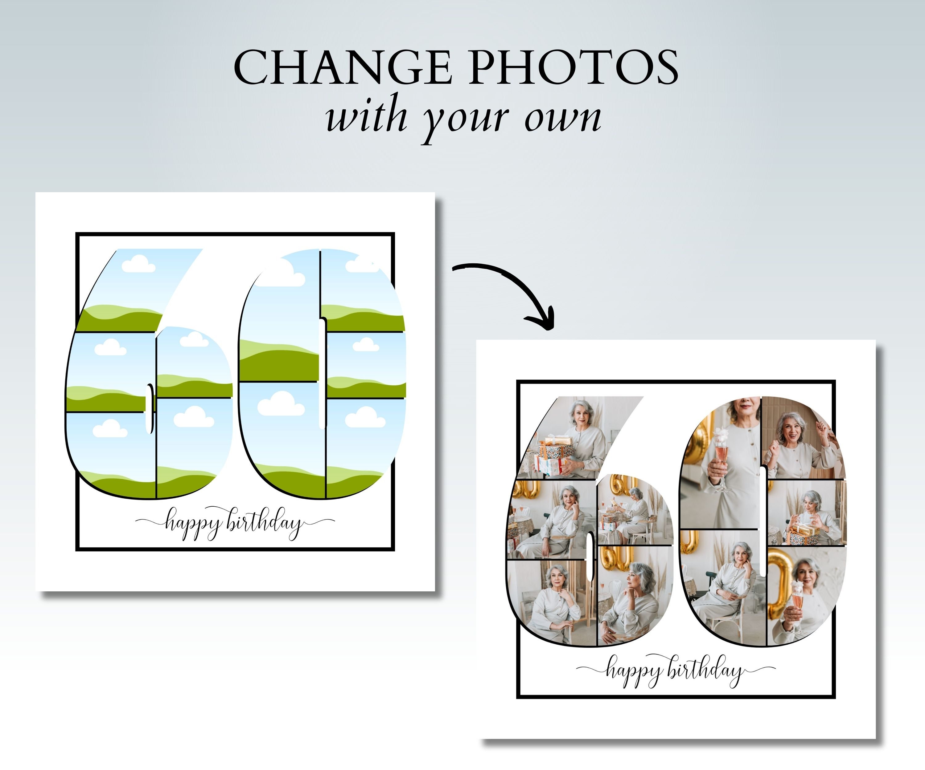 60 HAPPY BIRTHDAY Photo Collage | Canva Template | Printable ...