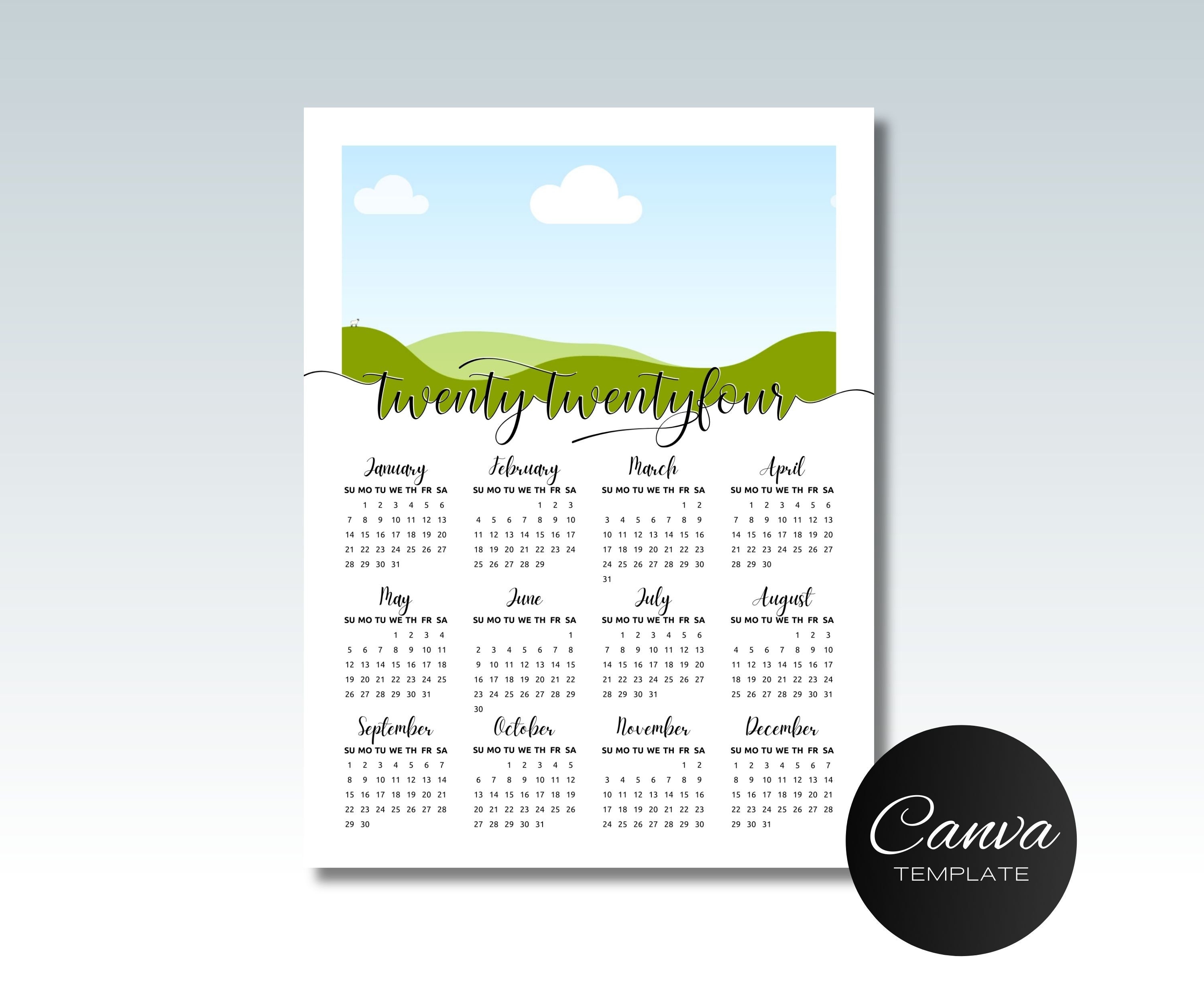 TWENTY TWENTY-FOUR Photo Calendar Canva Template Printable ...