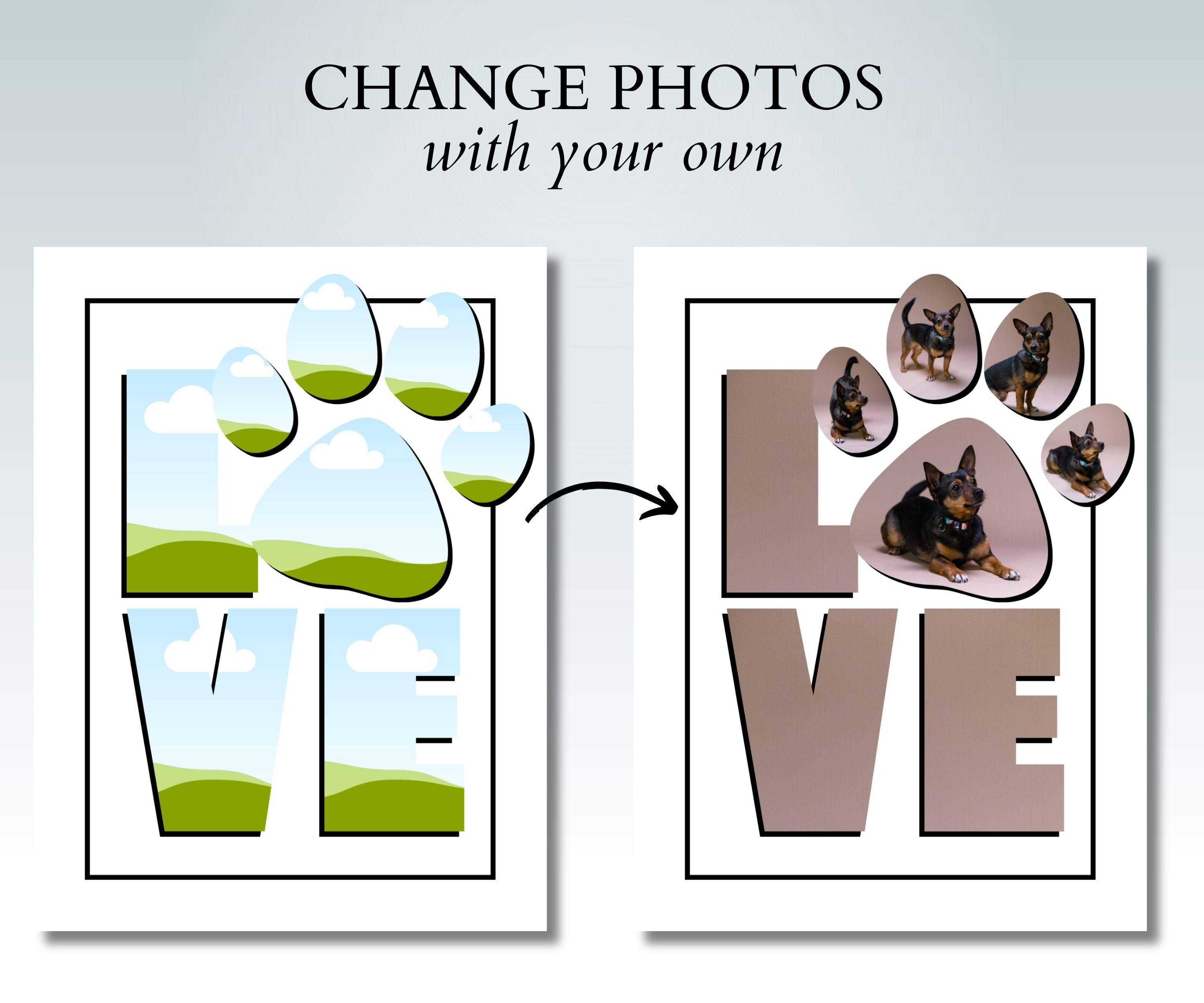 LOVE With PAW PRINT Photo Collage Canva Template Printable Personalized ...