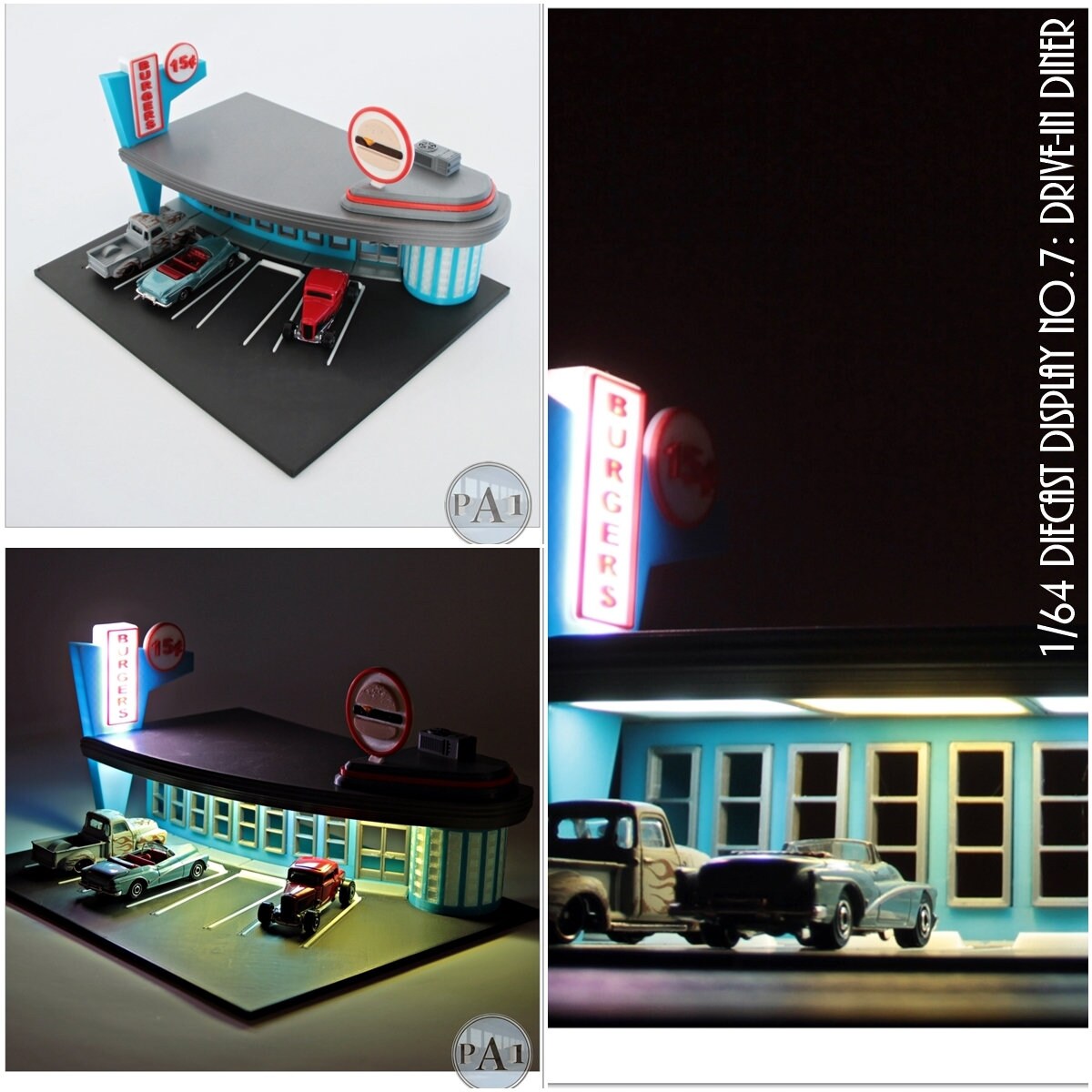 Retro 60's Drive-in Diner Diorama for Hot Wheels Handcrafted 3D Printed ...