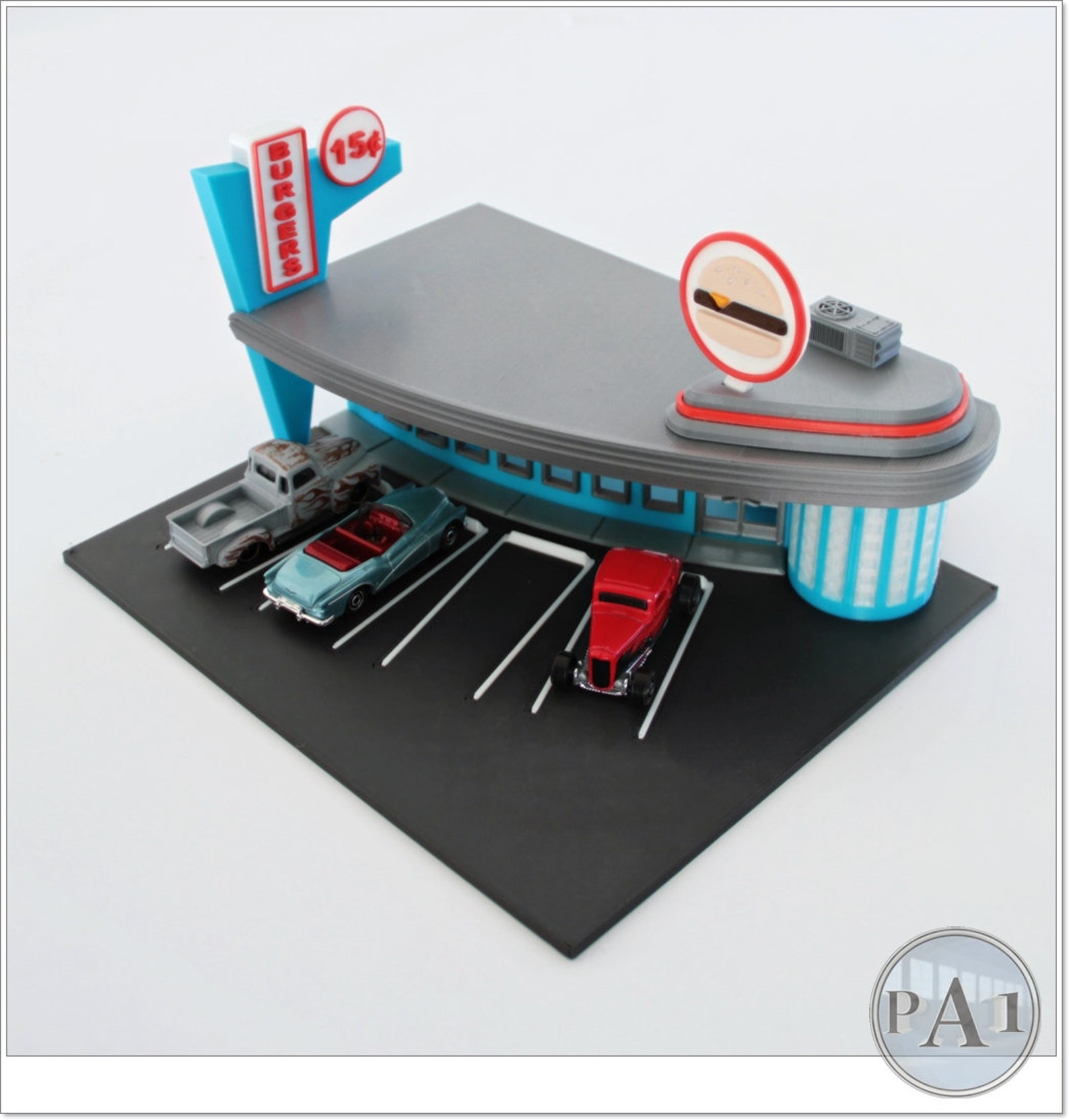 Retro 60's Drive-in Diner Diorama for Hot Wheels Handcrafted 3D Printed ...