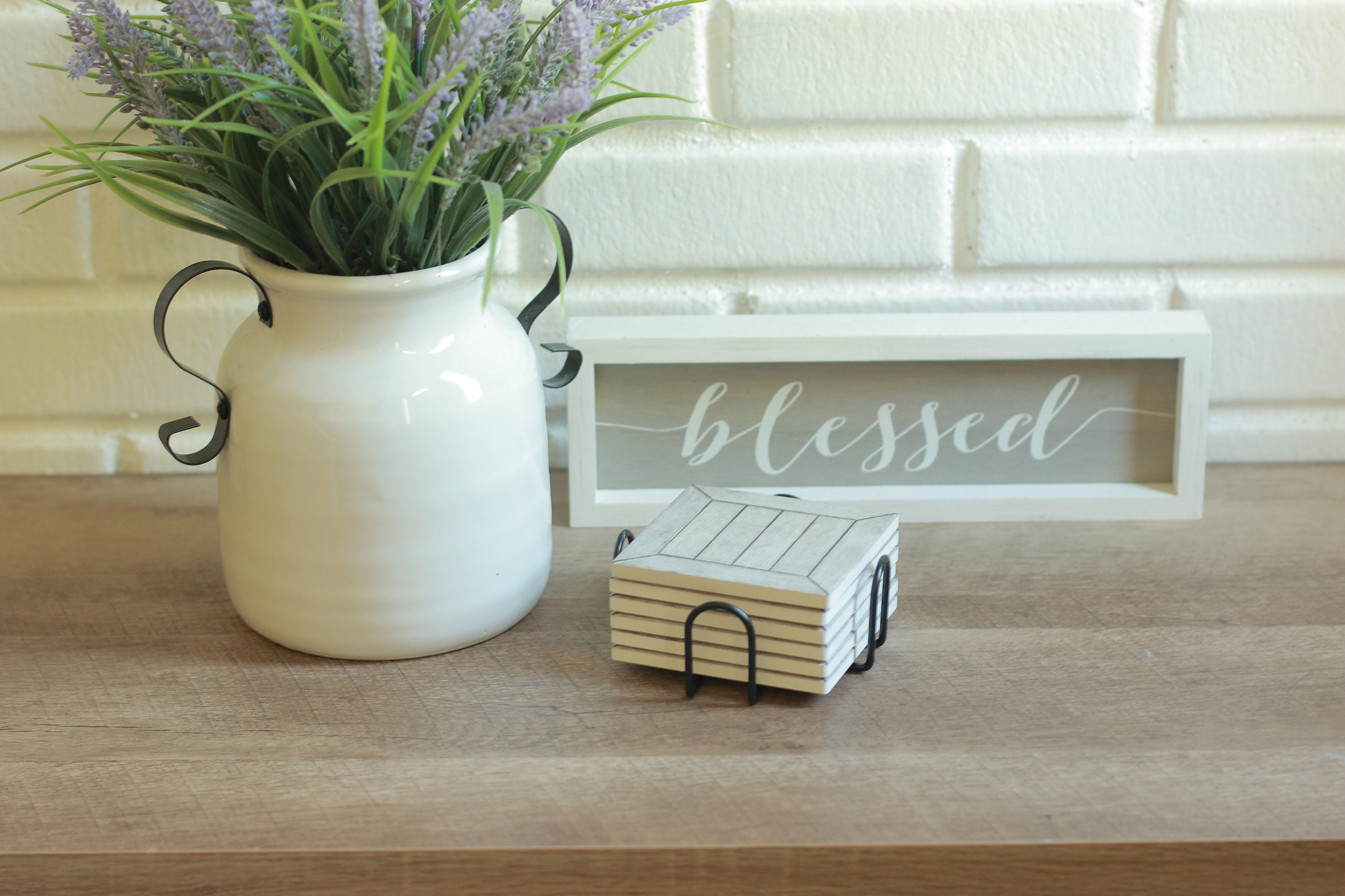 Rustic Farmhouse Coasters Set of 6 Ceramic Stone Drink Coasters With ...