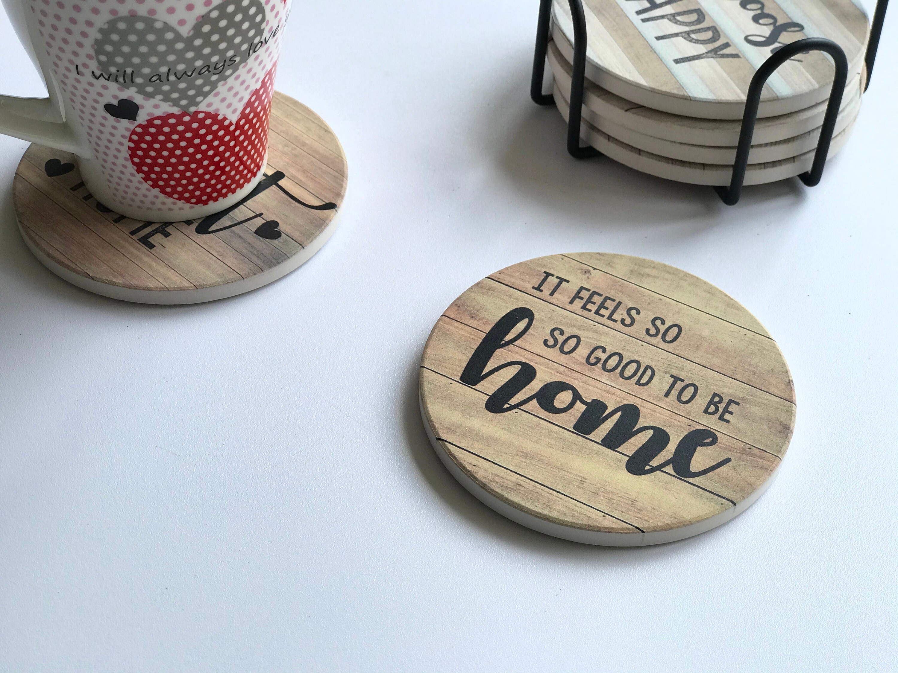 Rustic Farmhouse Stone & Ceramic Coasters for Drinks With Cork Back ...