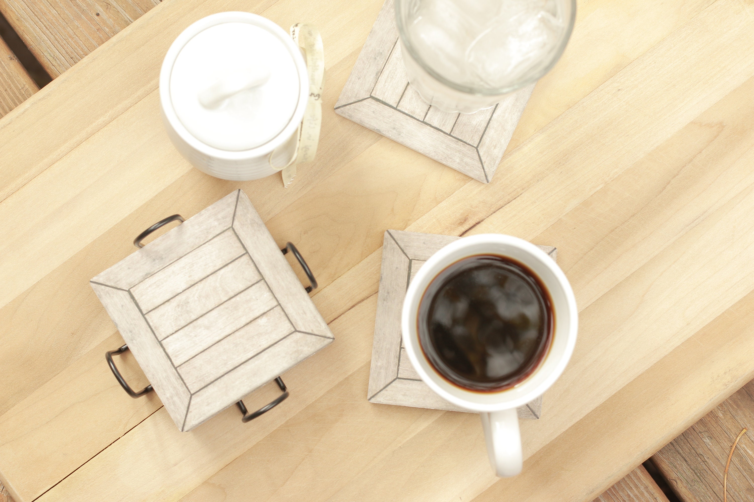 Rustic Farmhouse Coasters Set of 6 Ceramic Stone Drink Coasters With ...