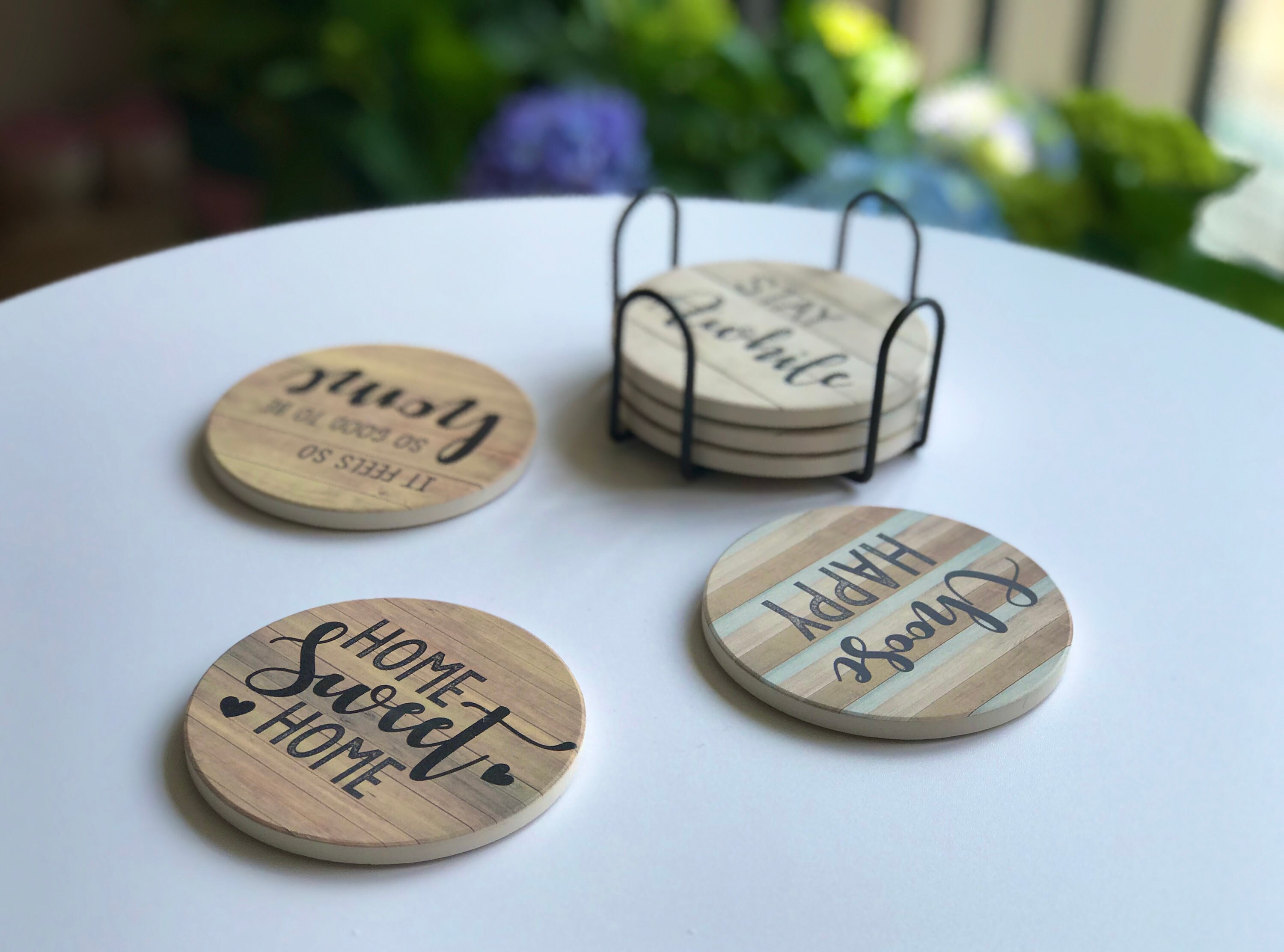 Rustic Farmhouse Stone & Ceramic Coasters for Drinks With Cork Back ...