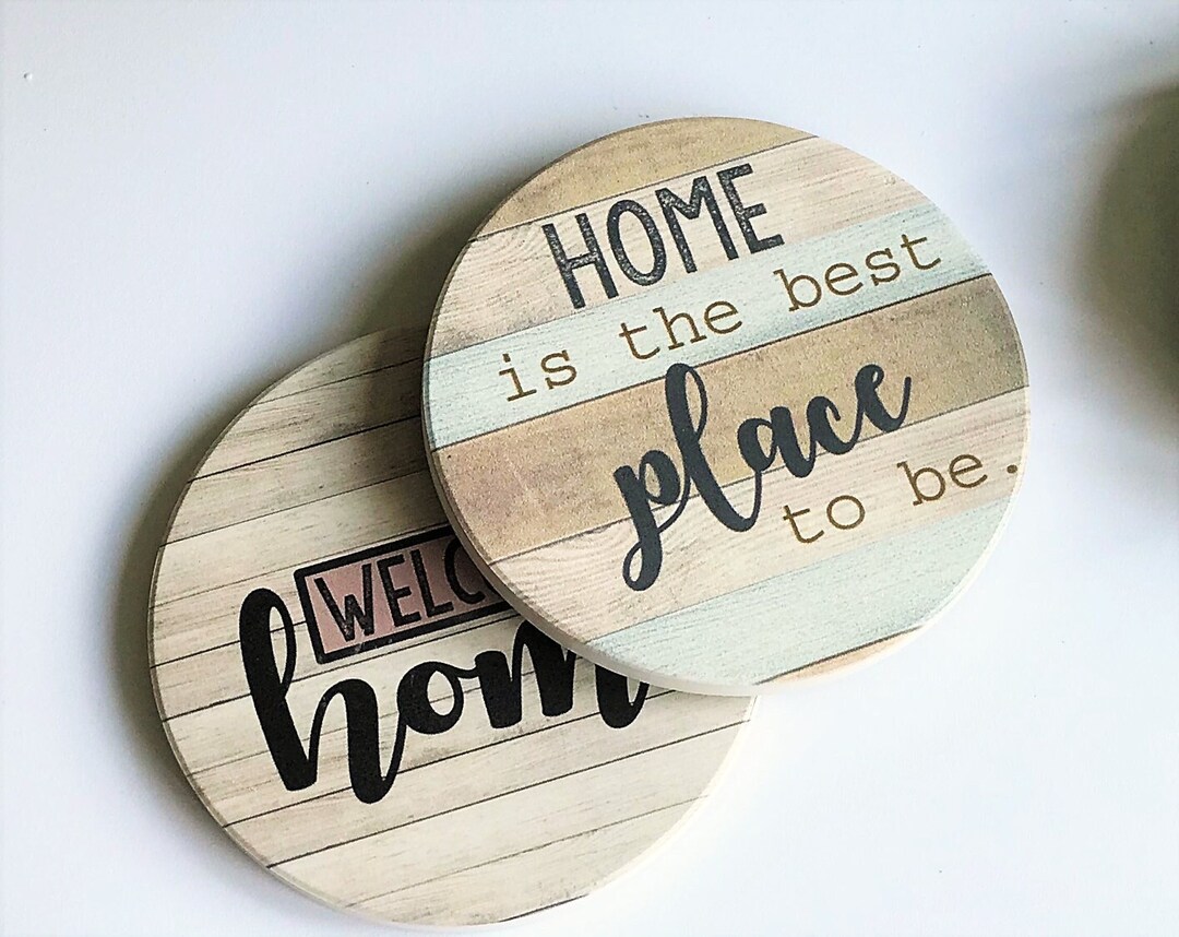 Rustic Farmhouse Stone & Ceramic Coasters for Drinks With Cork Back ...