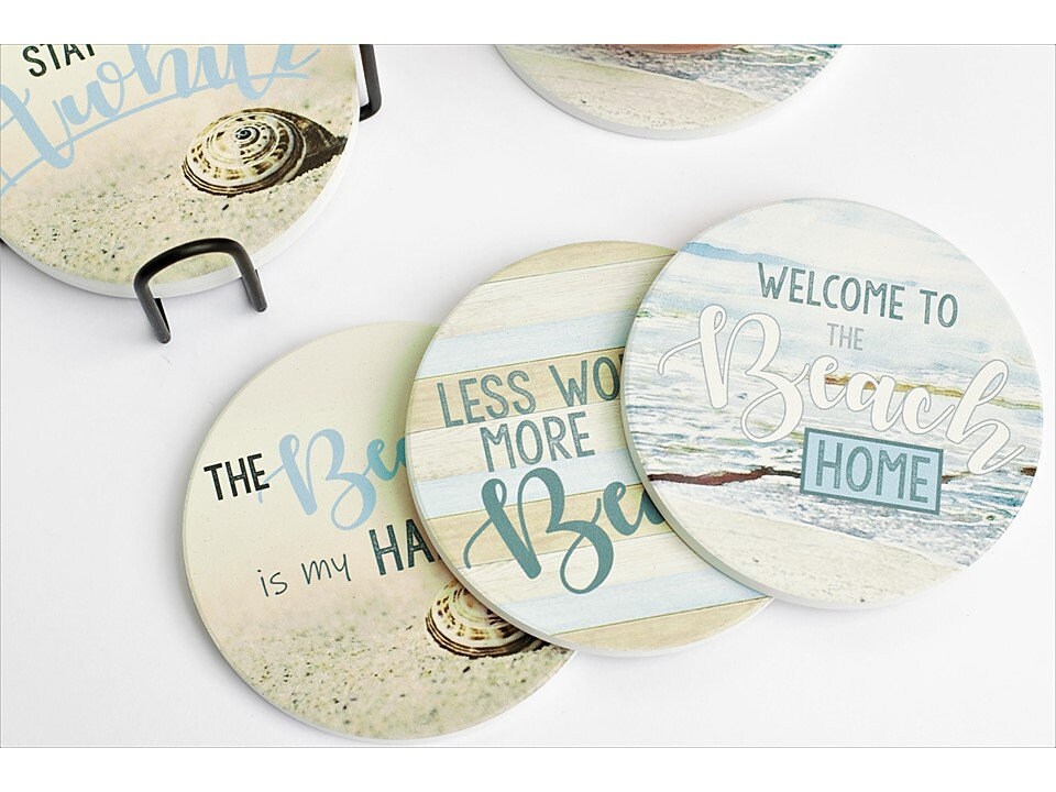 Beach Coastal & Ocean Sea Coasters for Drinks, Set of 6 Ceramic Stone ...