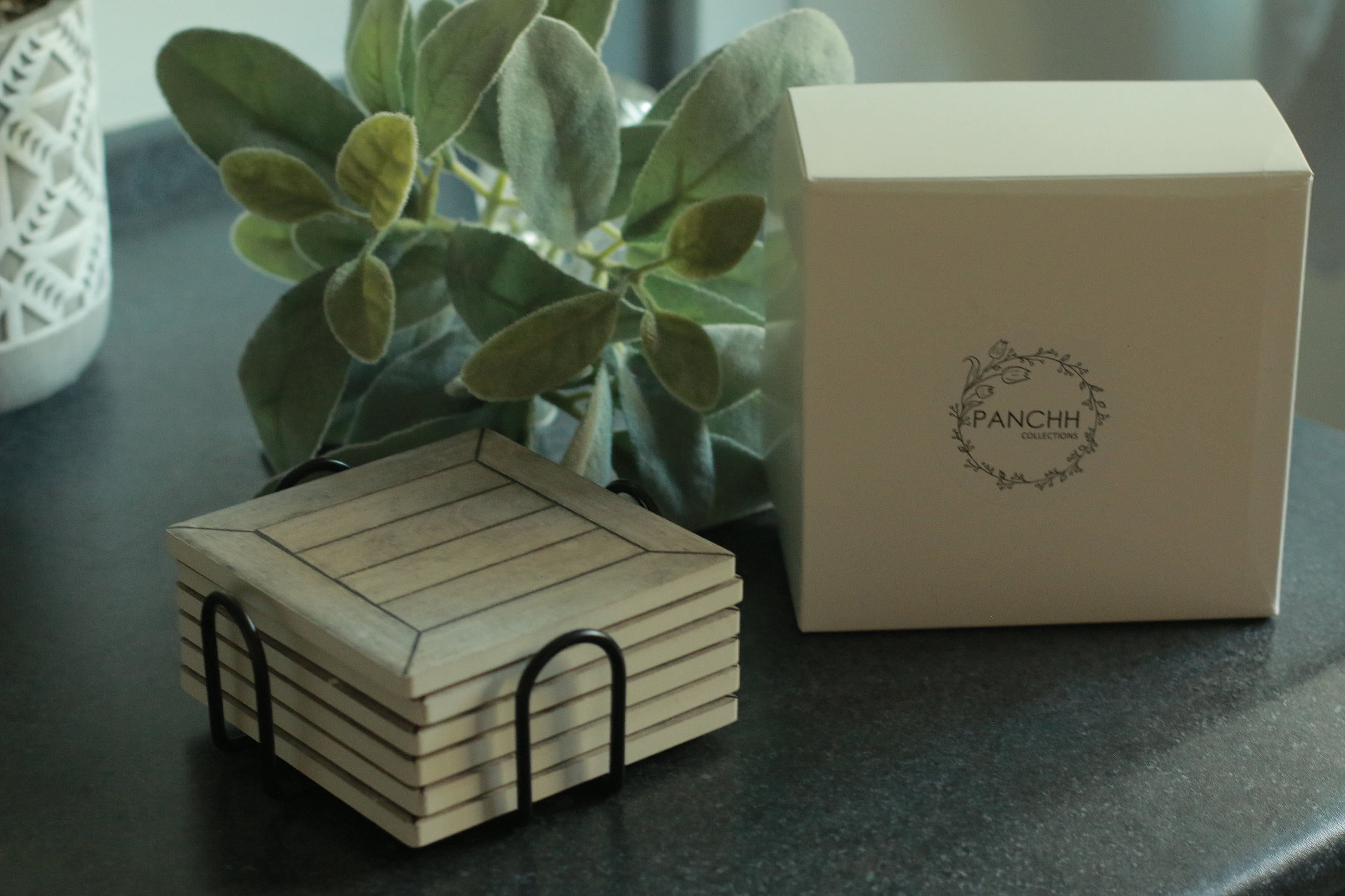 Rustic Farmhouse Coasters Set of 6 Ceramic Stone Drink Coasters With ...