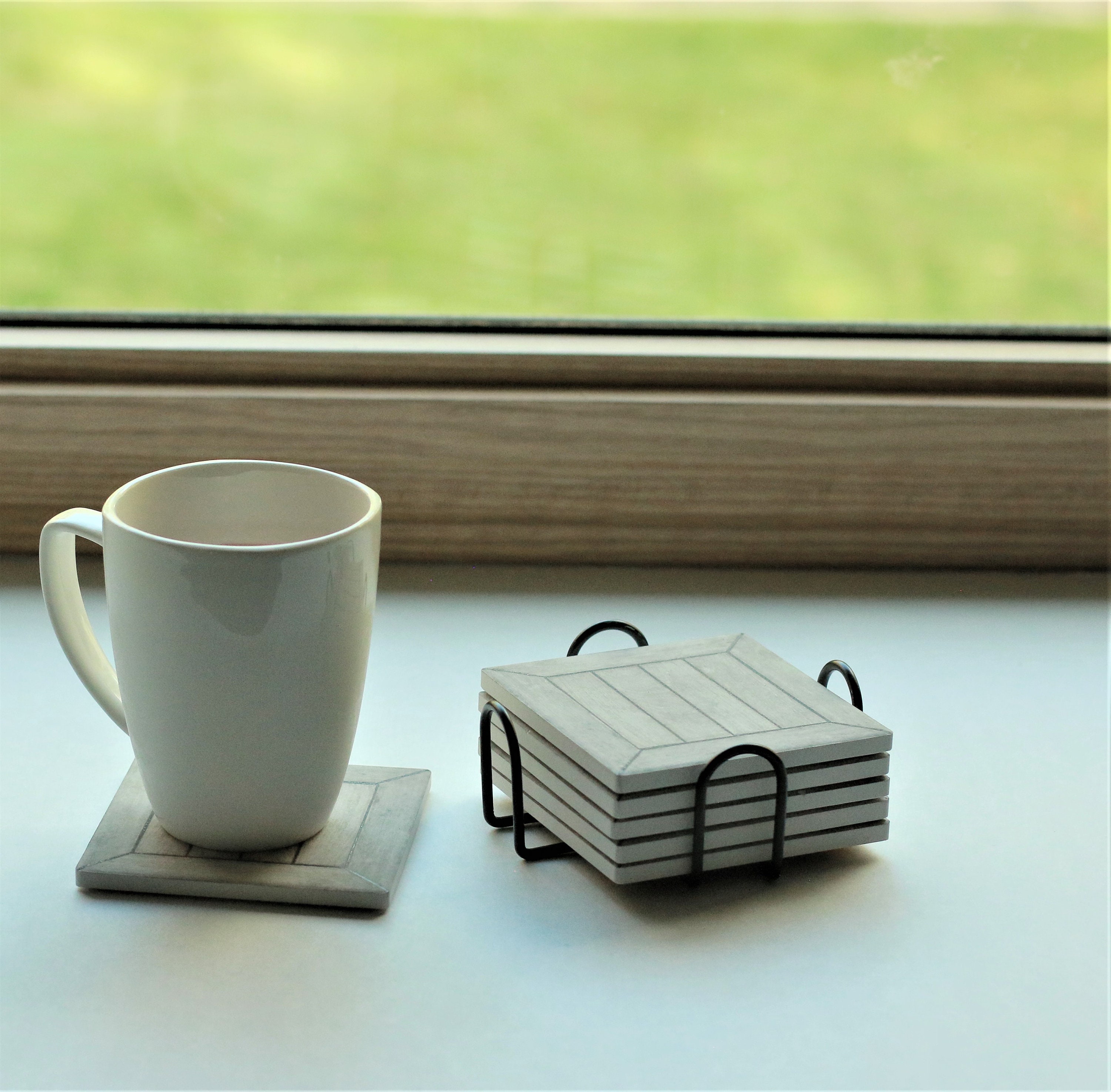 Rustic Farmhouse Coasters Set of 6 Ceramic Stone Drink Coasters With ...