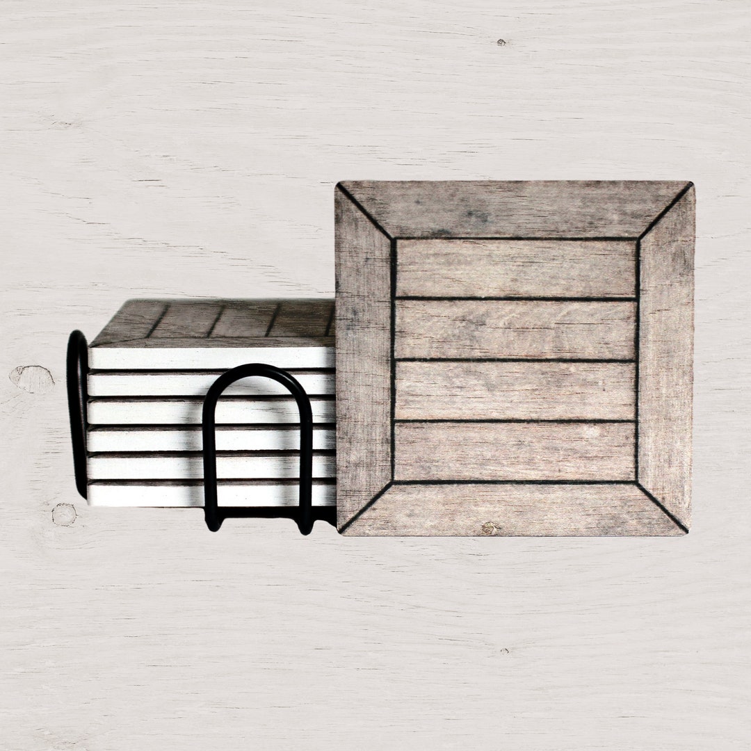 Rustic Farmhouse Coasters Set of 6 Ceramic Stone Drink Coasters With ...