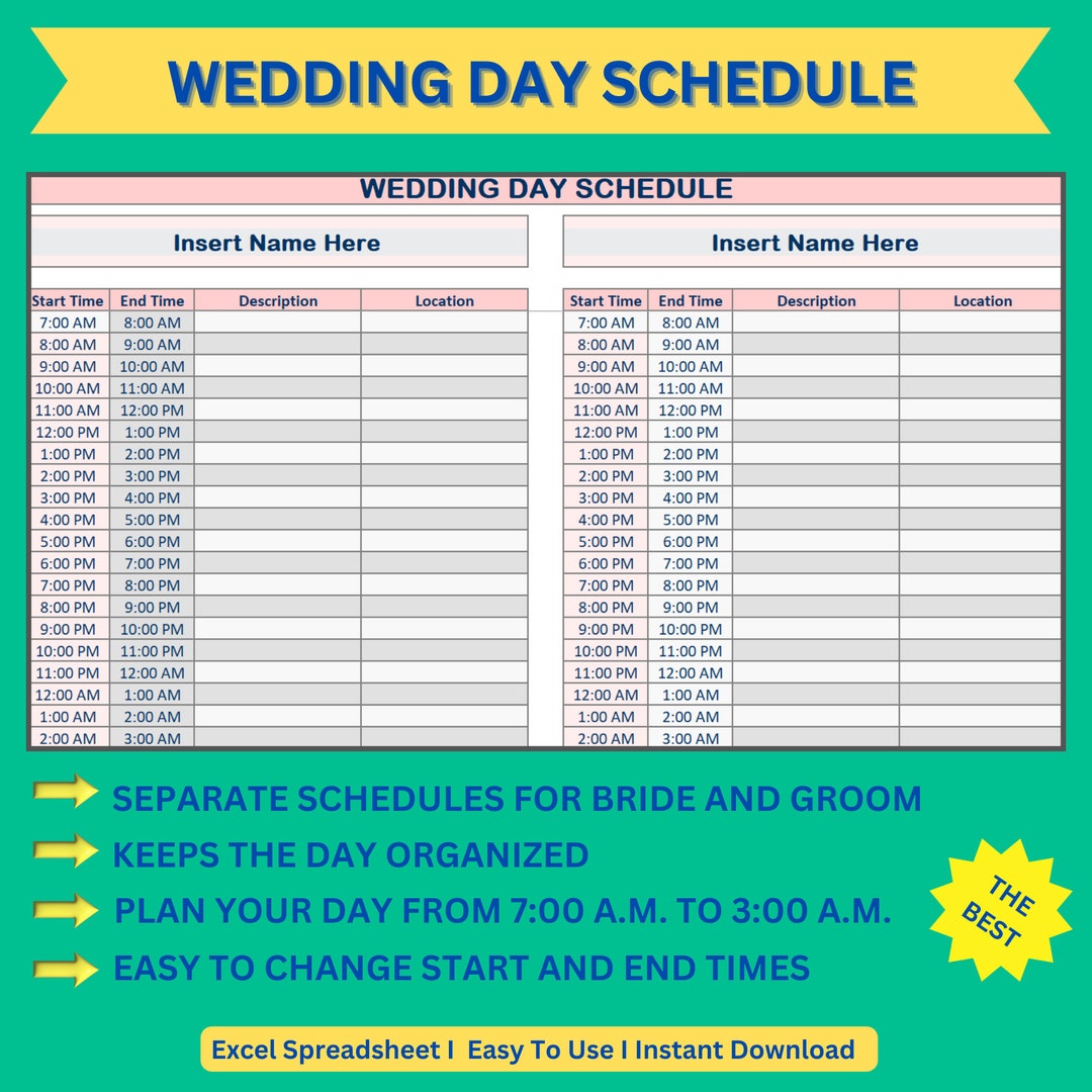 Wedding Day Timeline, Wedding Day Schedule, Wedding Itinerary, Order of ...