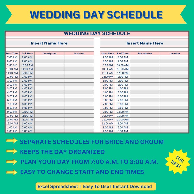 Wedding Day Timeline, Wedding Day Schedule, Wedding Itinerary, Order of ...