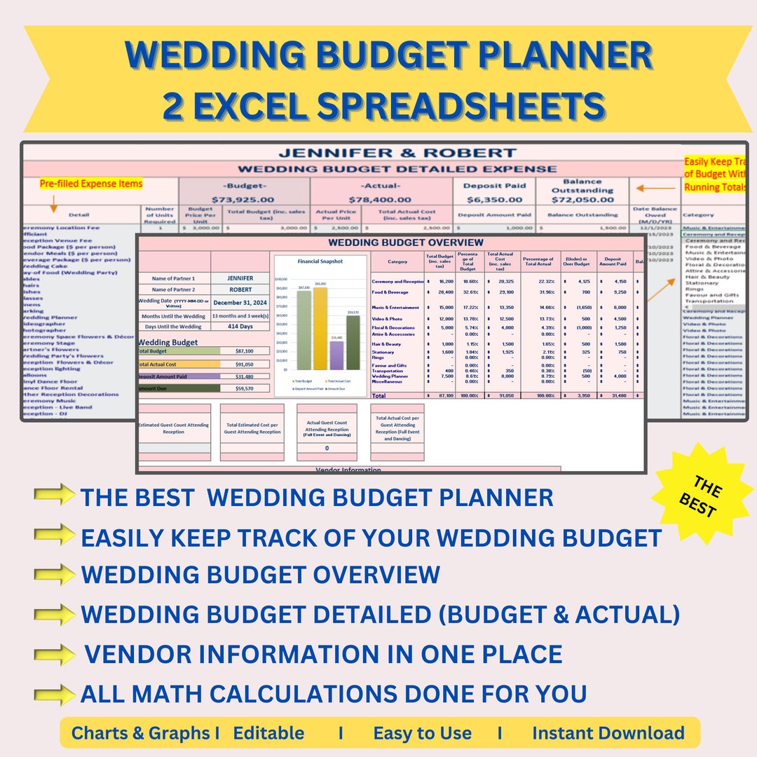 Expense Tracker: Excel Wedding Budget Spreadsheet, Easy-to-use Budget ...