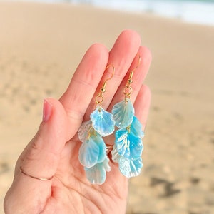 Beachy Blue Seashell Dangle Earrings, Ocean Inspired Shell Jewelry, Tropical Gift for Beach ...