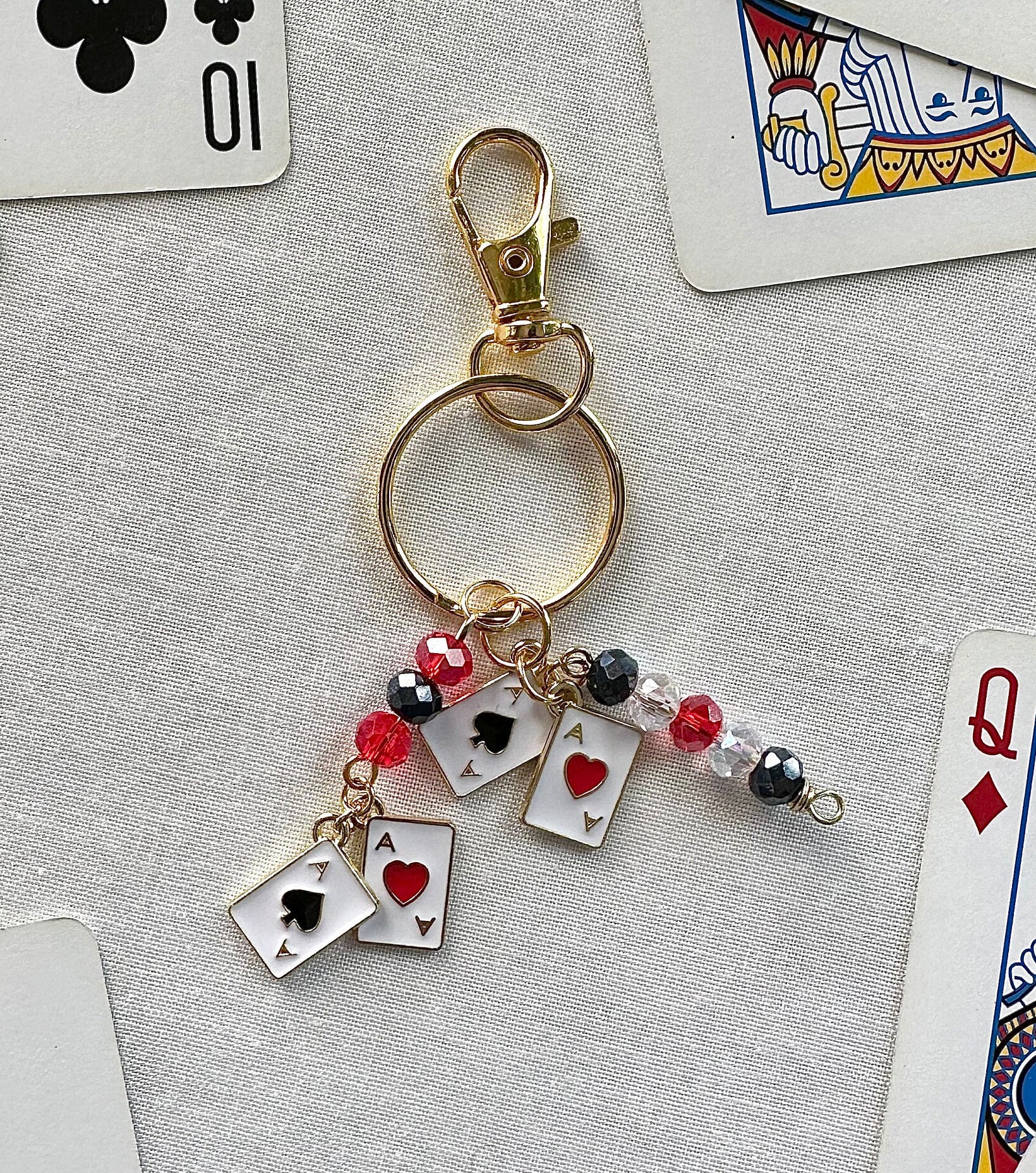Handmade Miniature Poker Playing Card Keychain, Custom Ace of Hearts ...