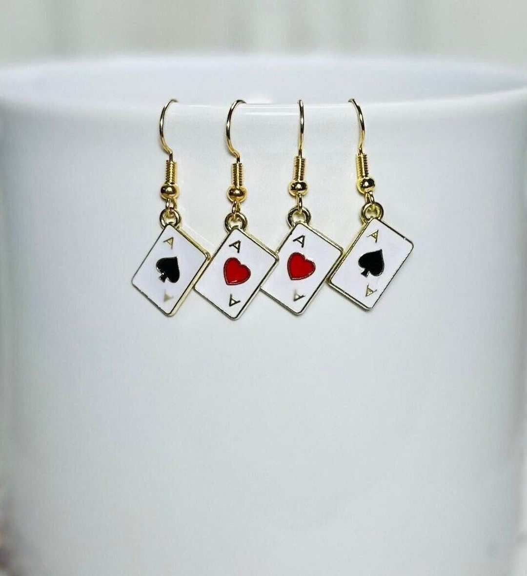 Novelty Poker Playing Card Earrings, Ace of Hearts Mismatched Jewelry ...