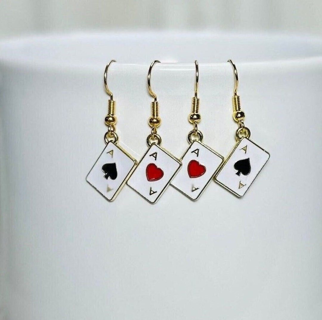Novelty Poker Playing Card Earrings, Ace of Hearts Mismatched Jewelry ...