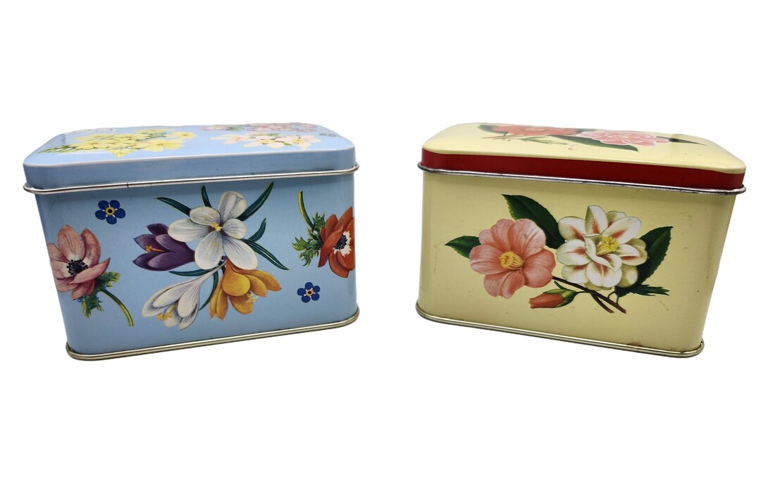 1960s Tea Tins Small Flower Pattern Collectible Tea Containers Made in ...