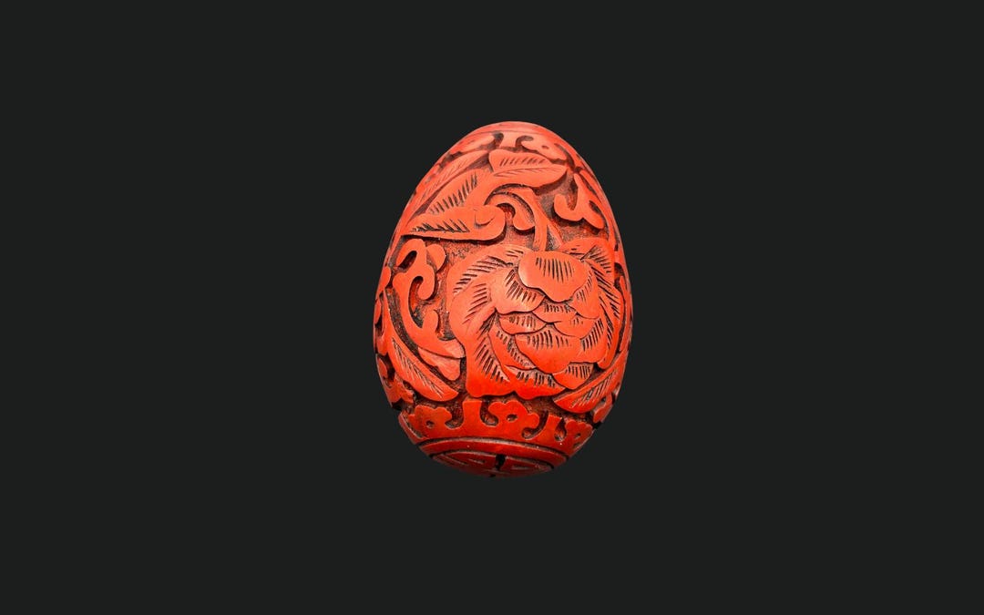 Vintage Chinese CINNABAR Carved Egg | Handcrafted Floral Design ...