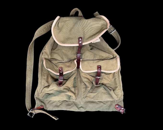Vintage Military Canvas Backpack | Leather Strap Rucksack | Army Style ...