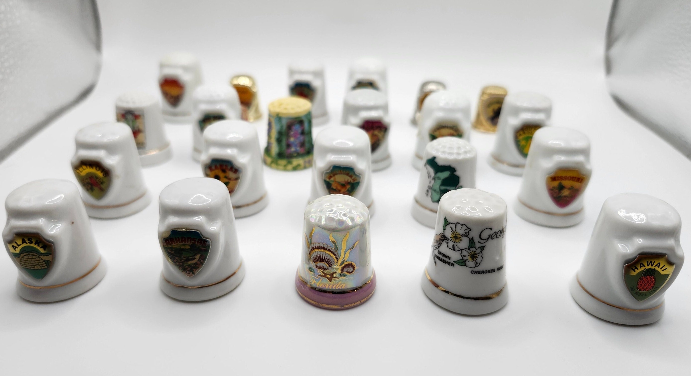 22 Vintage Ceramic and Metal Thimbles United States Collectible State ...