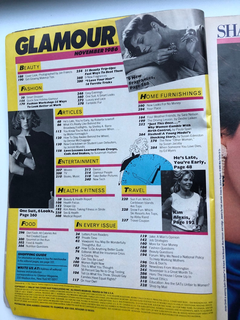 1986 GLAMOUR Magazine I Alexa Singer Cover I Glamour Magazine November ...
