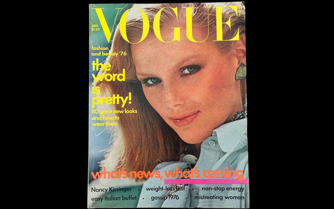 1976 VOGUE Magazine | Cover: Patti Hansen | January 1975 | Janice ...
