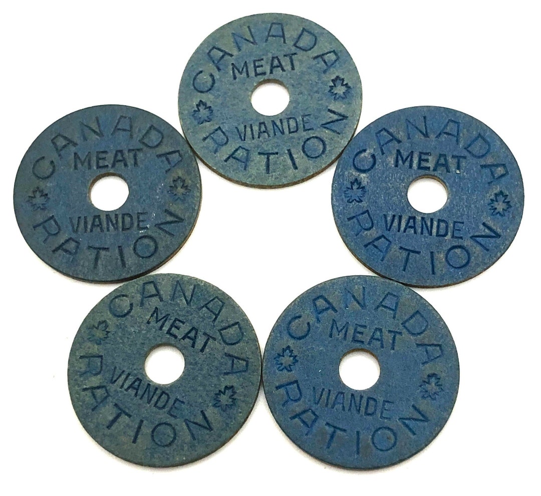 5 Canadian Meat Ration Tokens Viande Rationing Token 1945 Blue Ration ...