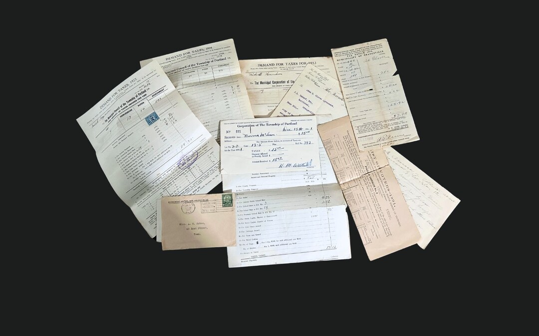 Lot of 11 ANTIQUE HISTORIC DOCUMENTS (1891-1941) – Tax Notices, Voters ...