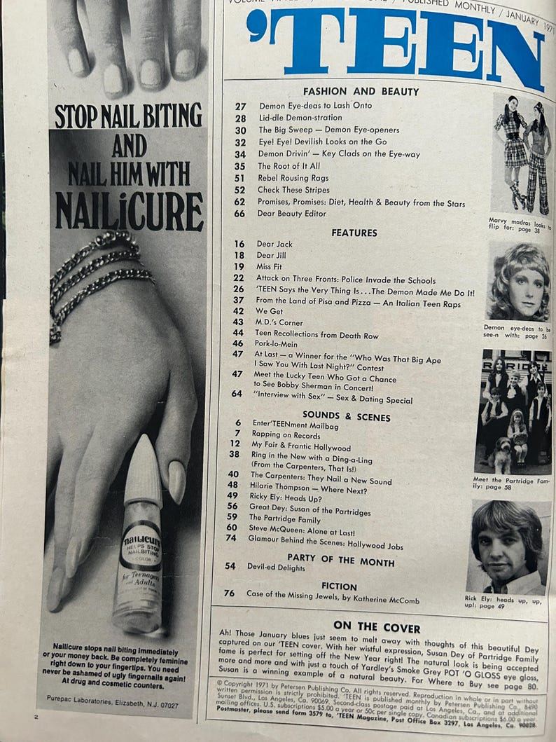 1971 TEEN-Magazin | Einband: Susan Dey | Januar 1971 | Nick McQueen ...