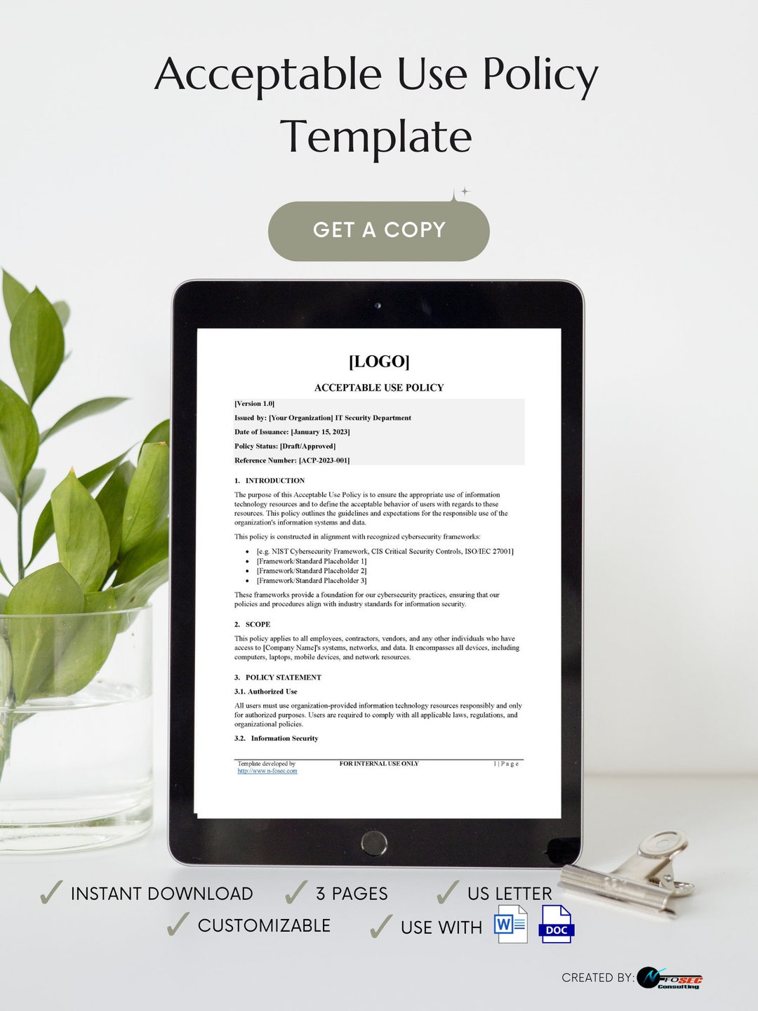 Customizable NIST Aligned Cybersecurity Acceptable Use Policy Template ...