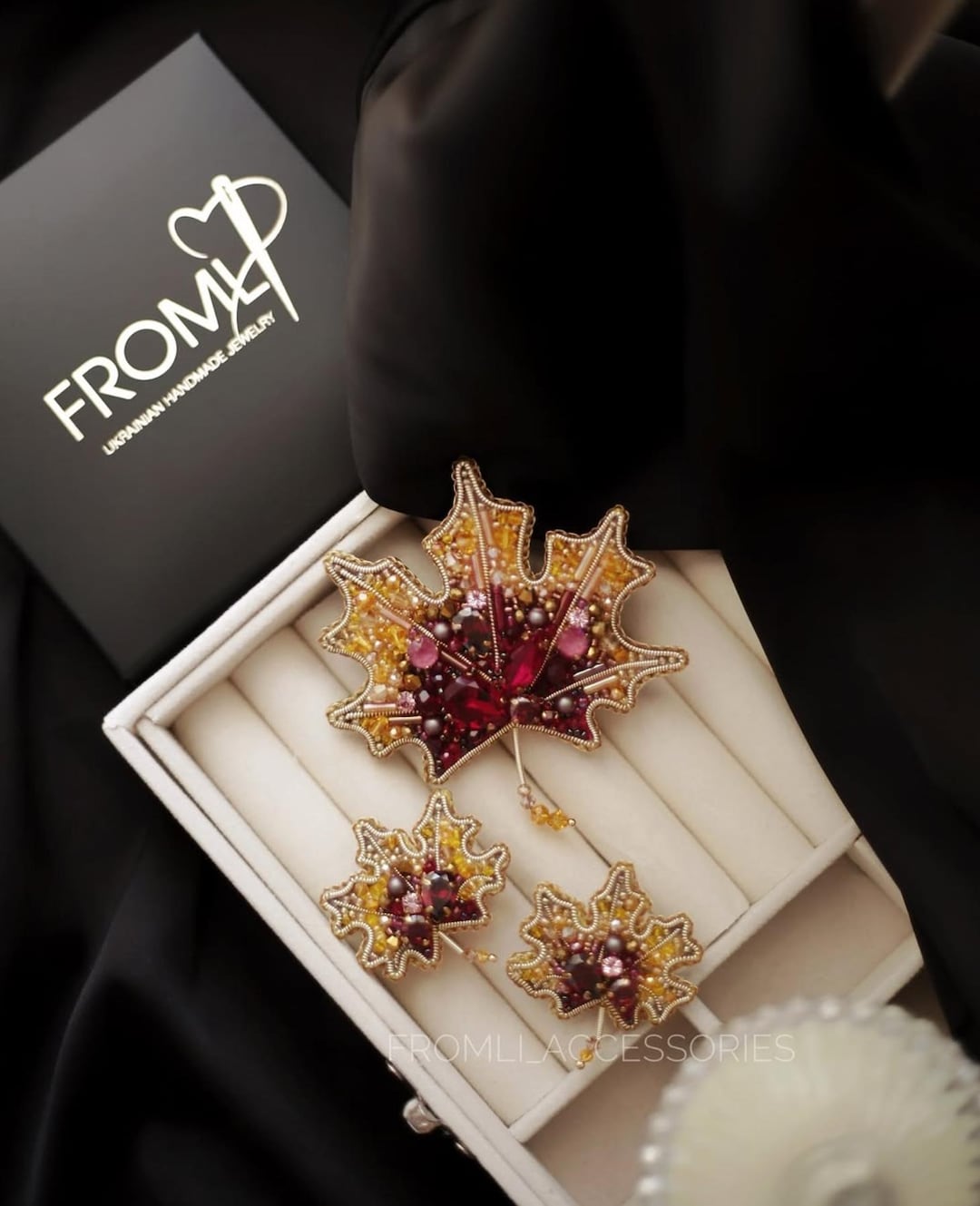 Handmade Beaded Maple Leaf Jewelry Set: Brooch & Earrings - Etsy