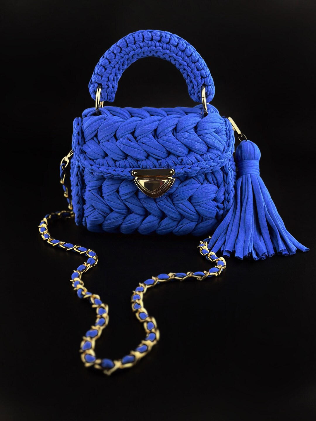 Blue Crossbody Bag, Boho Style Handmade Purse, Summer T-shirt Yarn ...