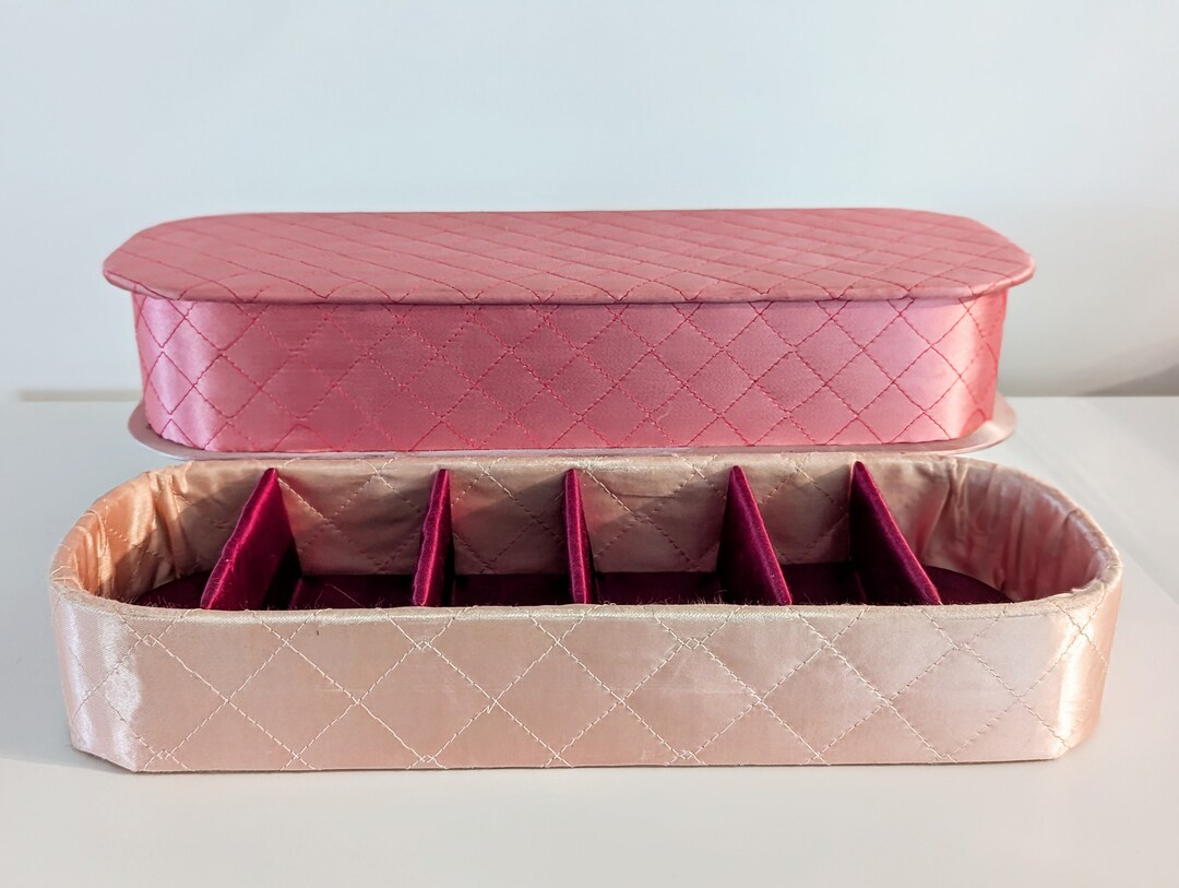 Set of 2 Pink Quilted Satin Vanity Storage Trays, Vintage Bedroom ...