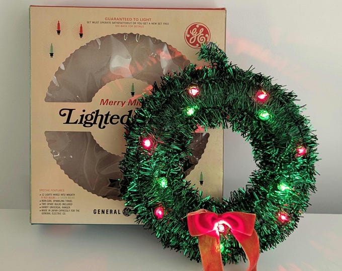 1960s/70s Vintage GE Lighted Tinsel Wreath, WORKS, in Original Box, Red ...