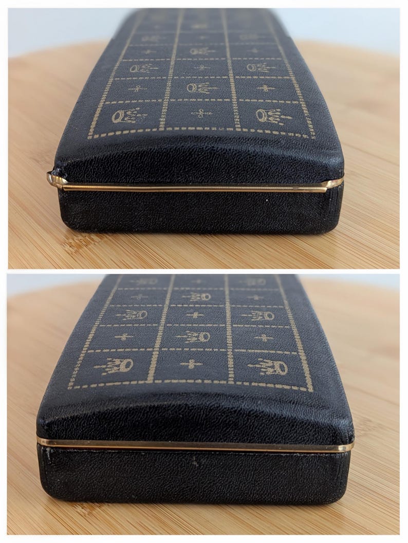 MCM Vintage Black and Gold Faux Leather Small Jewelry Box, Red Velvet ...