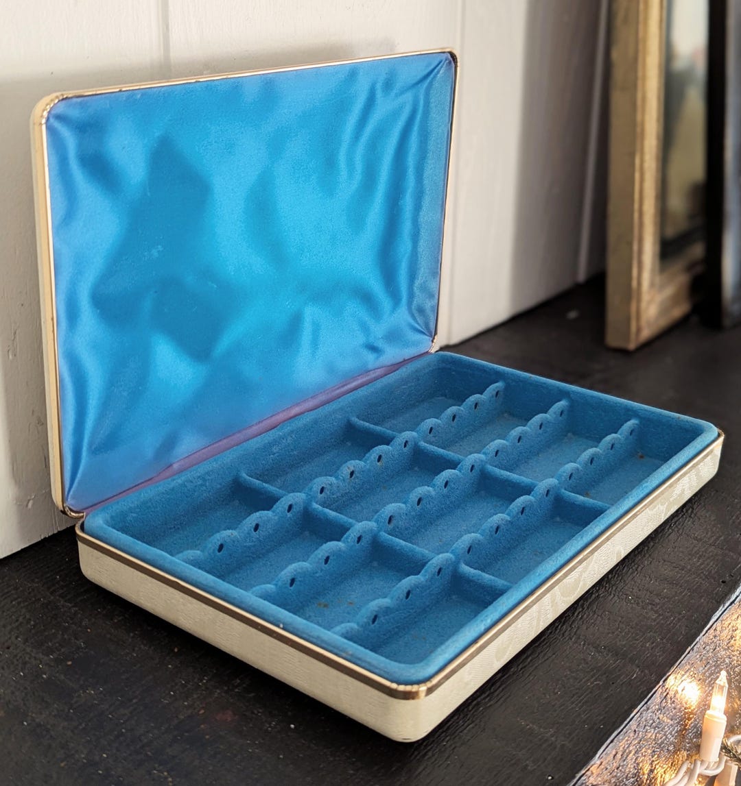 MCM Vintage Clamshell Jewelry Box, Blue Velvet and Satin Interior ...