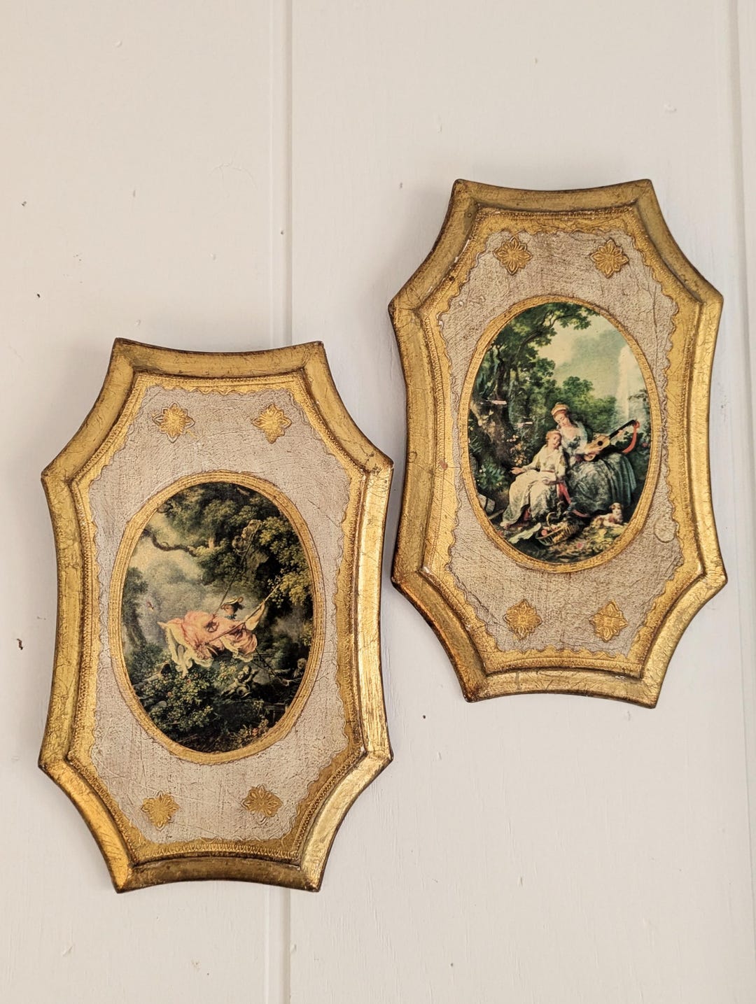 Pair of Vintage Italian Gold Gilt Florentine Wood Wall Plaques ...