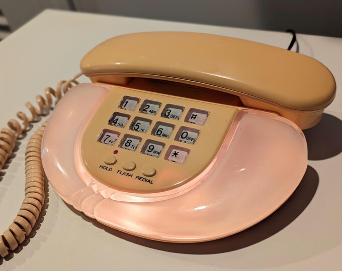 1980s Vintage Columbia Pink and Peach Light up Neon Telephone, WORKS ...