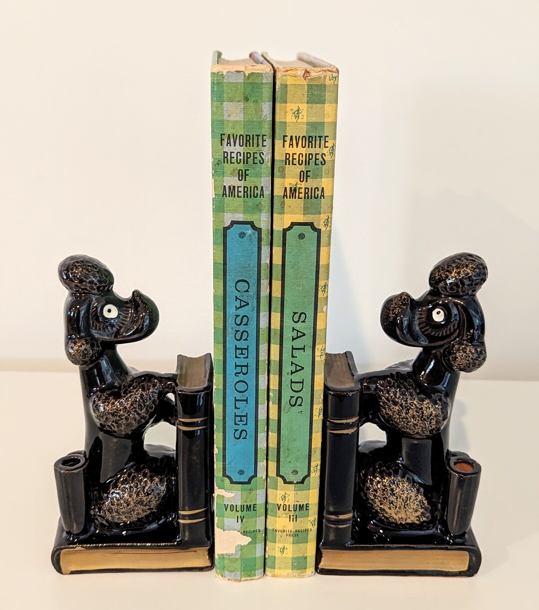 MCM Vintage Black Poodle Bookends With Pen Holder, Pair, Black and Gold ...