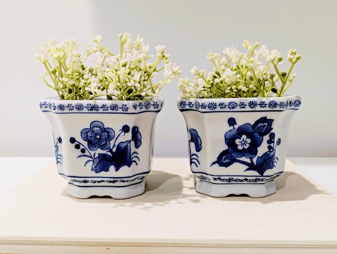 Pair of Vintage Bombay Blue and White Porcelain Small Planters or ...